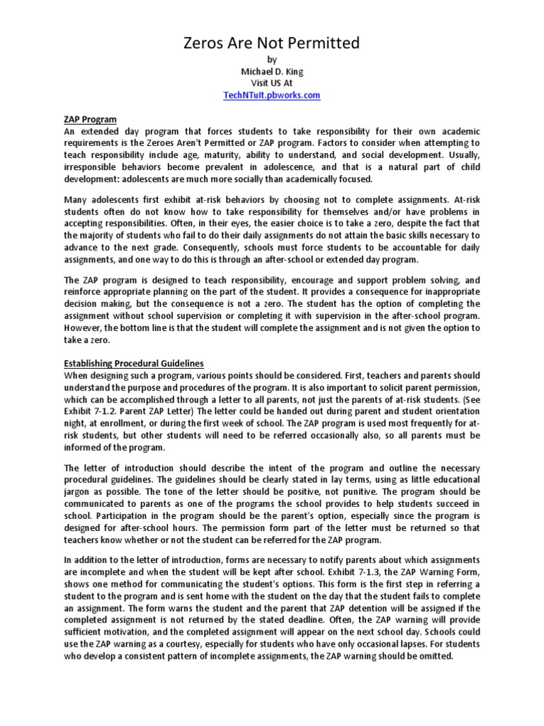 Zeros Are Not Permitted | PDF | Adolescence | Teachers