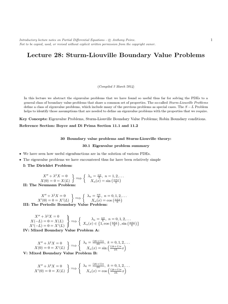 Sturm-Liouville Boundary Value Problems | PDF | Eigenvalues And Eigenvectors | Functions And ...