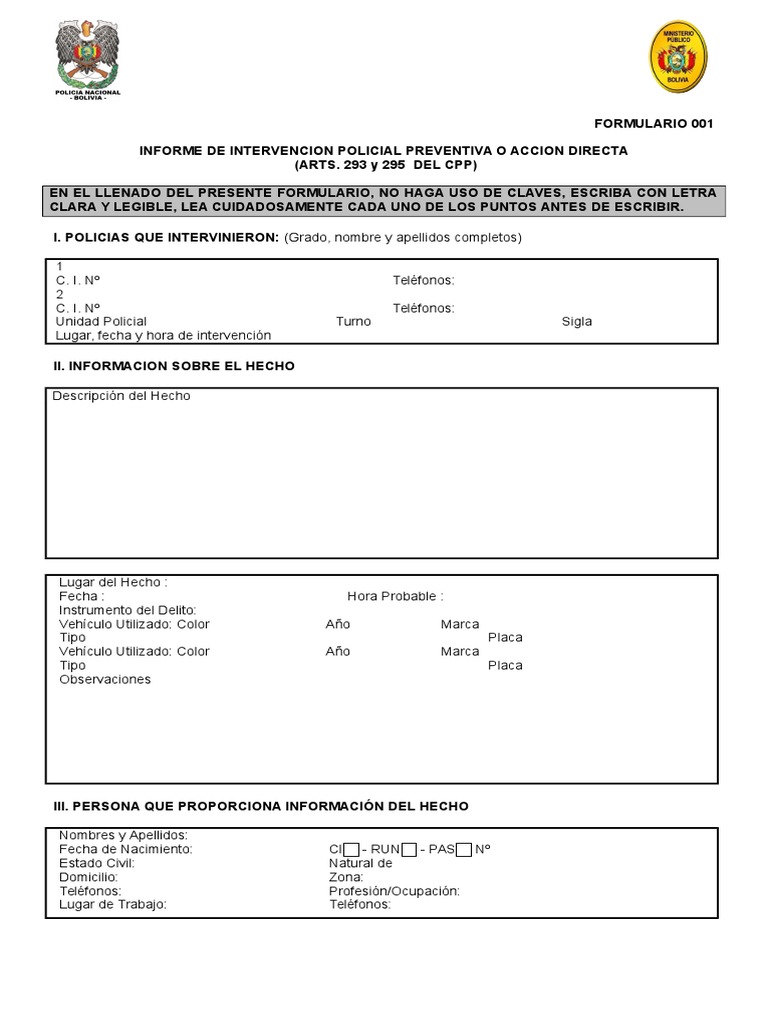 Formularios De Informes Policiales En Blanco Para Imprimir