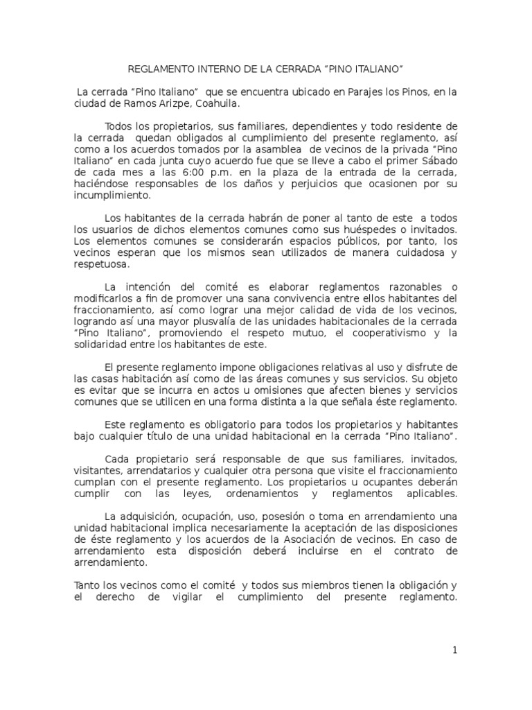 Reglamento Pino Italiano | PDF | Propiedad | Regulación