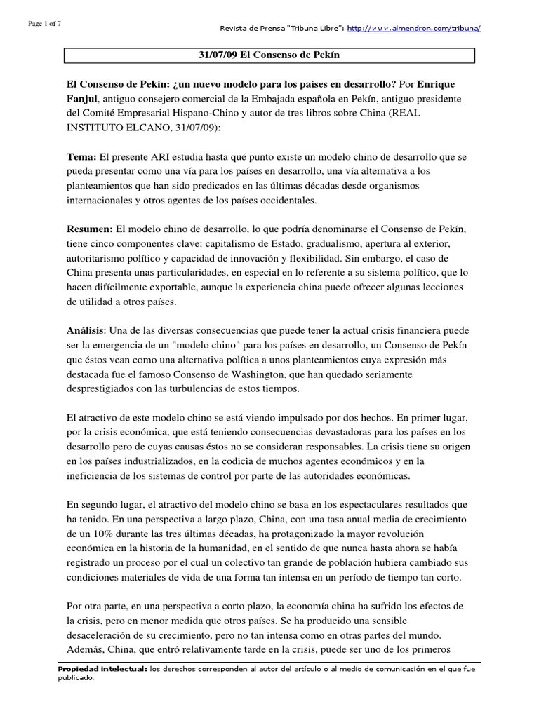 El Consenso de Pekin | PDF | China | Política mundial