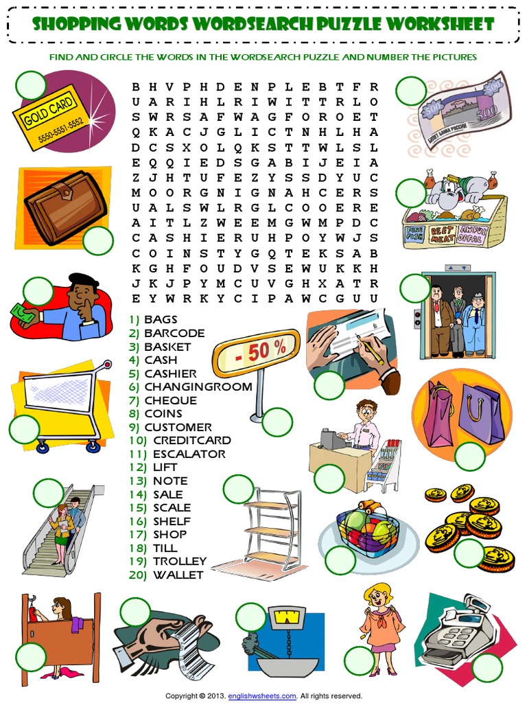 Shopping Words Wordsearch Puzzle Vocabulary | PDF