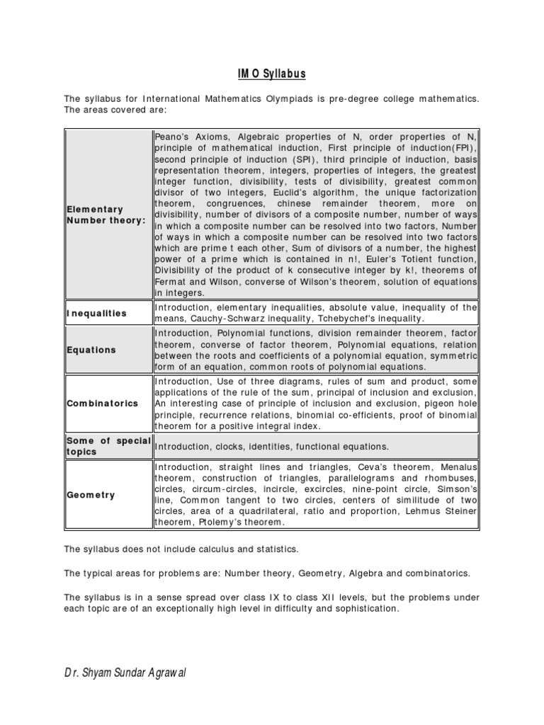IMO Syllabus | PDF | Numbers | Number Theory
