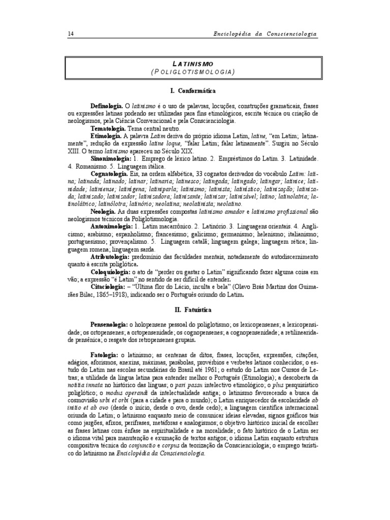 Latinismo na Conscienciologia: Uso e Impacto | PDF | Latim | Linguística