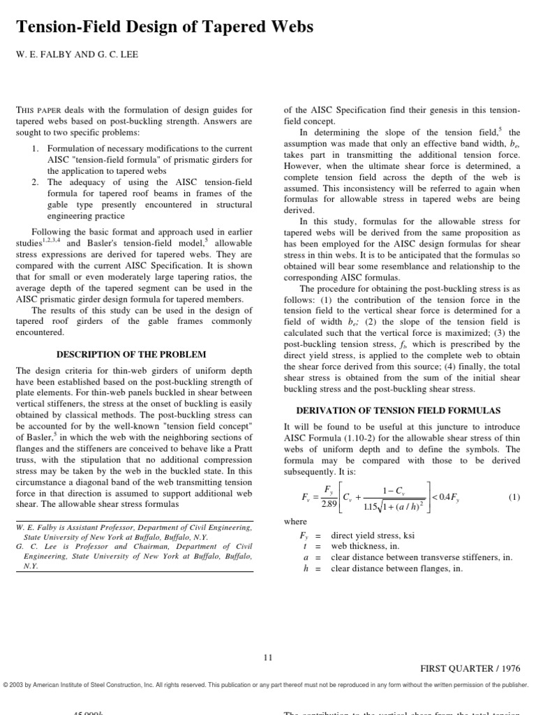 Tension Field Design of Tapered Webs | PDF | Stress (Mechanics) | Bending