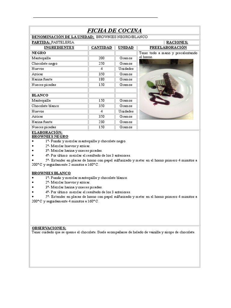 Ficha Técnica Brownie de Chocolate | PDF