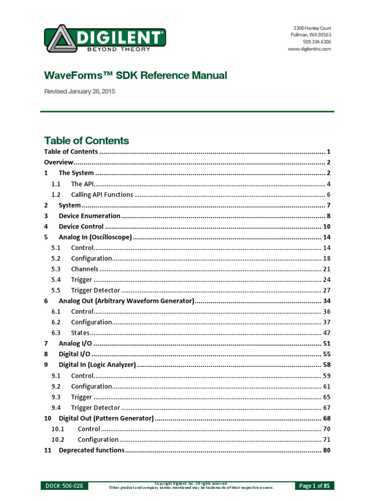 WaveForms SDK Reference Manual | PDF | Subroutine | Parameter (Computer Programming)