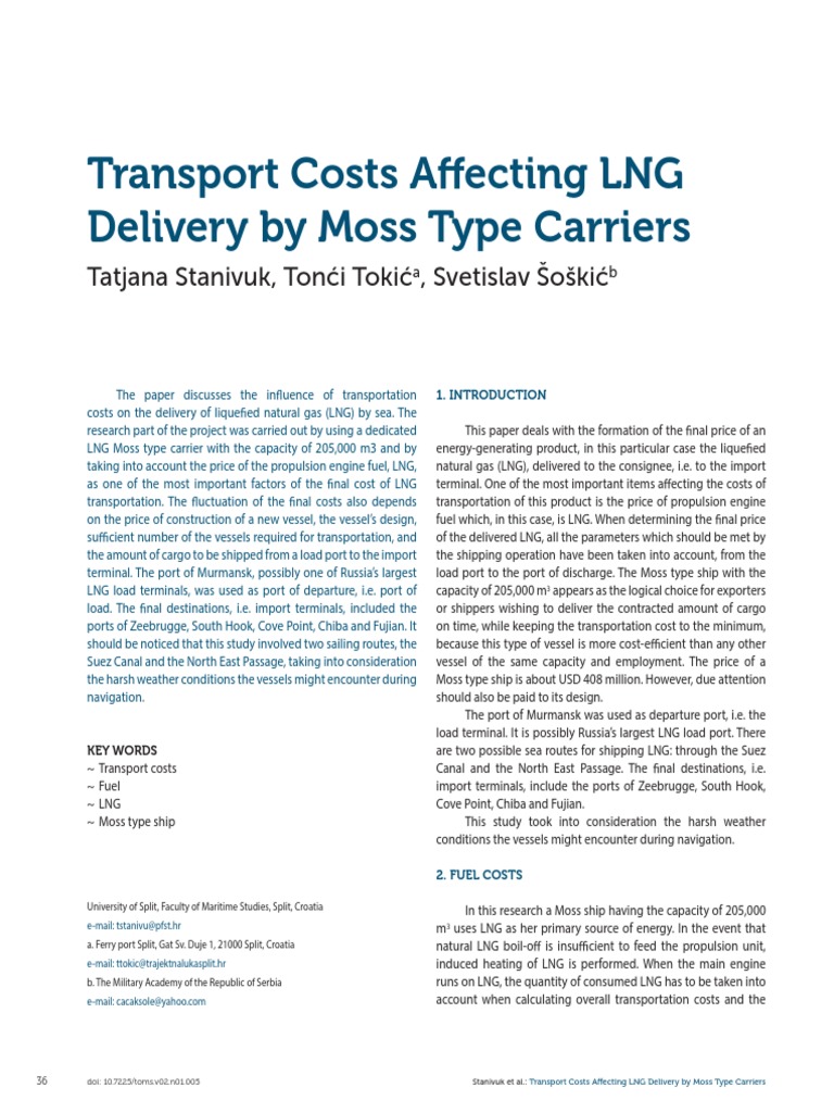 Transport Costs Affecting LNG Delivery by Moss Type Carriers | PDF ...