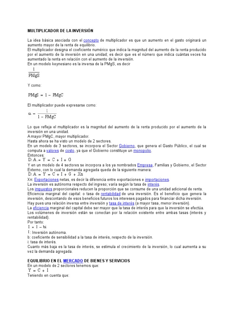 Multiplicador de La Inversión y Gasto Publico | PDF | Economía ...