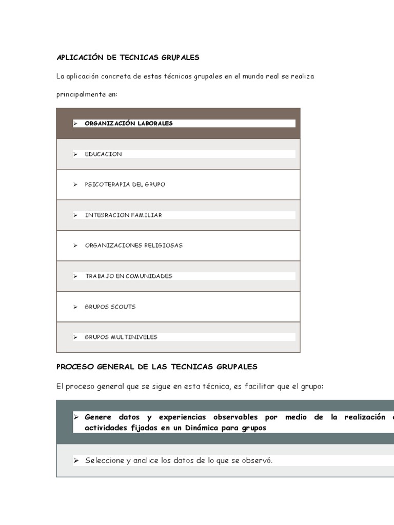 Aplicación de Tecnicas Grupales | PDF | Metafísica de la mente | Aprendizaje