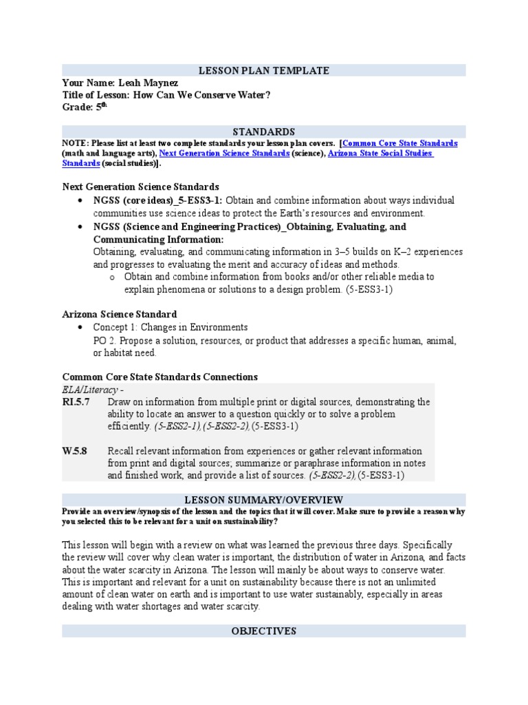 Lesson Plan | PDF | Water Resources | Water Scarcity