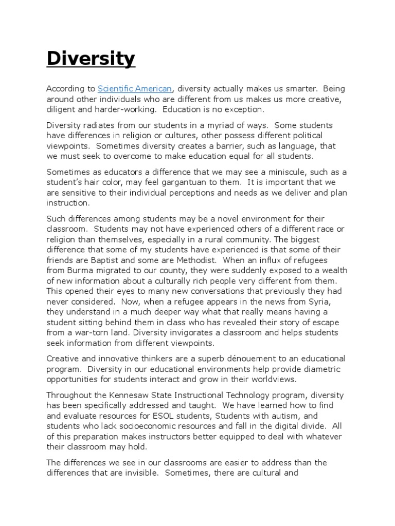 Diversity | PDF | English As A Second Or Foreign Language | Classroom