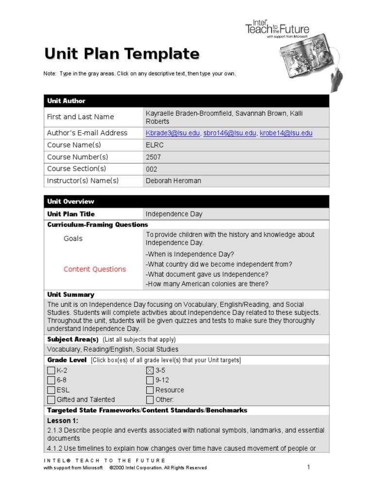 Unit Plan Template Independence Day | PDF | Internet | Websites