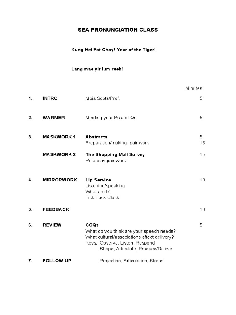 SEA Pronunciation Class Overview | PDF
