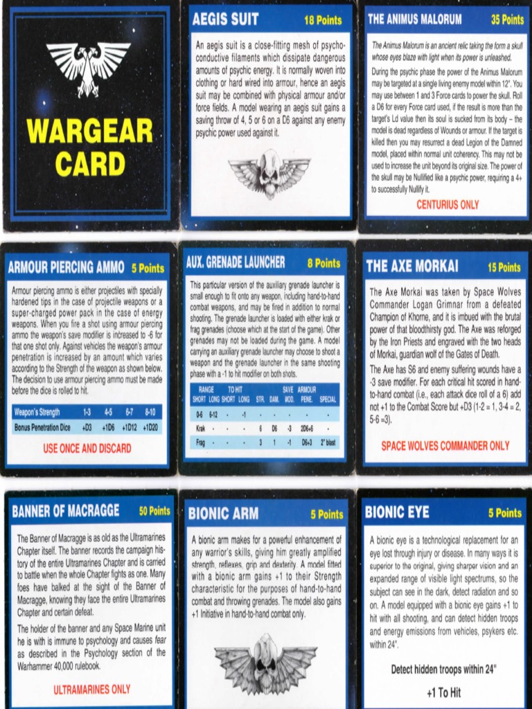 Wargear Cards | PDF