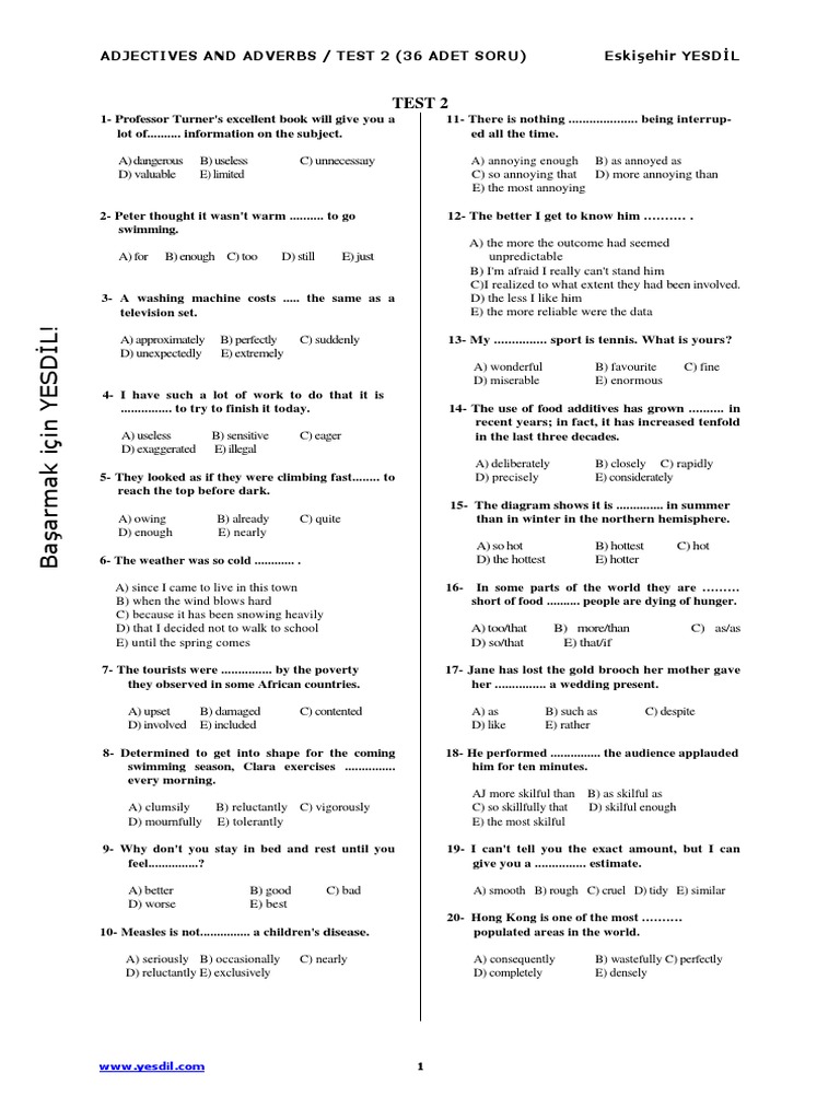 Adjectives Adverbs TEST2 | PDF | Art