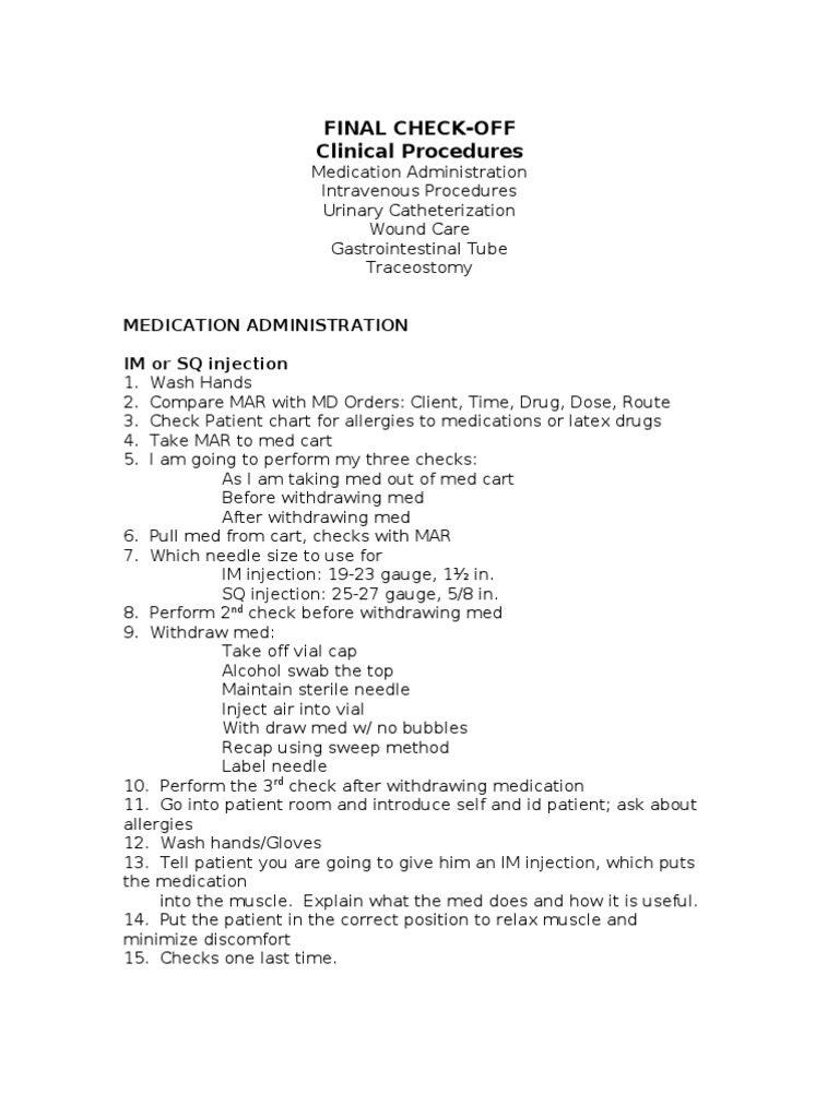 Medication Administration Skills Check-Off | PDF | Intravenous Therapy ...