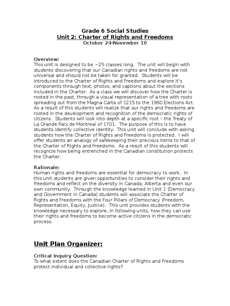 Unit Plan - Charter of Rights Freedoms | PDF | Canada | Democracy