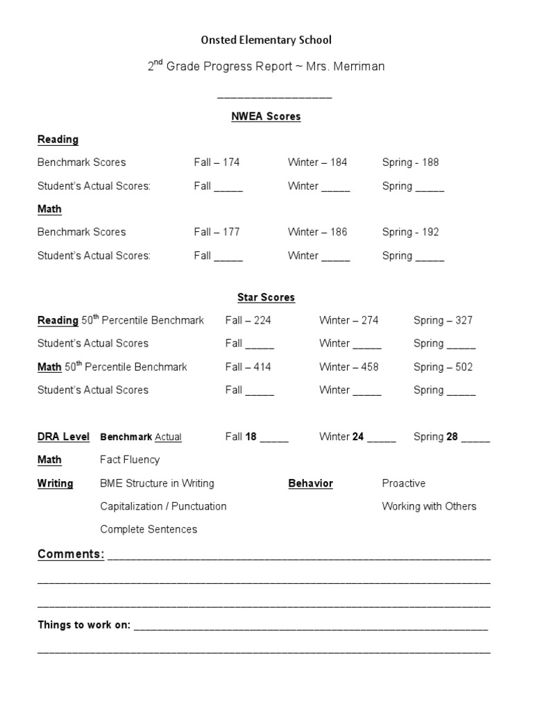 Onsted 2nd Grade Progress Report | PDF