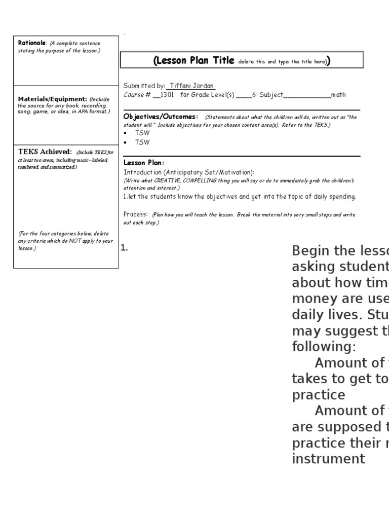 (Lesson Plan Title) : TEKS Achieved | PDF | Lesson Plan | Teachers