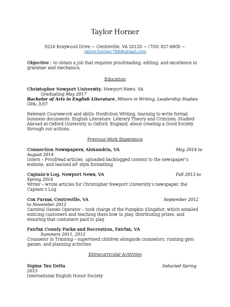 Taylor Horner: Proofreading & Editing Skills | PDF
