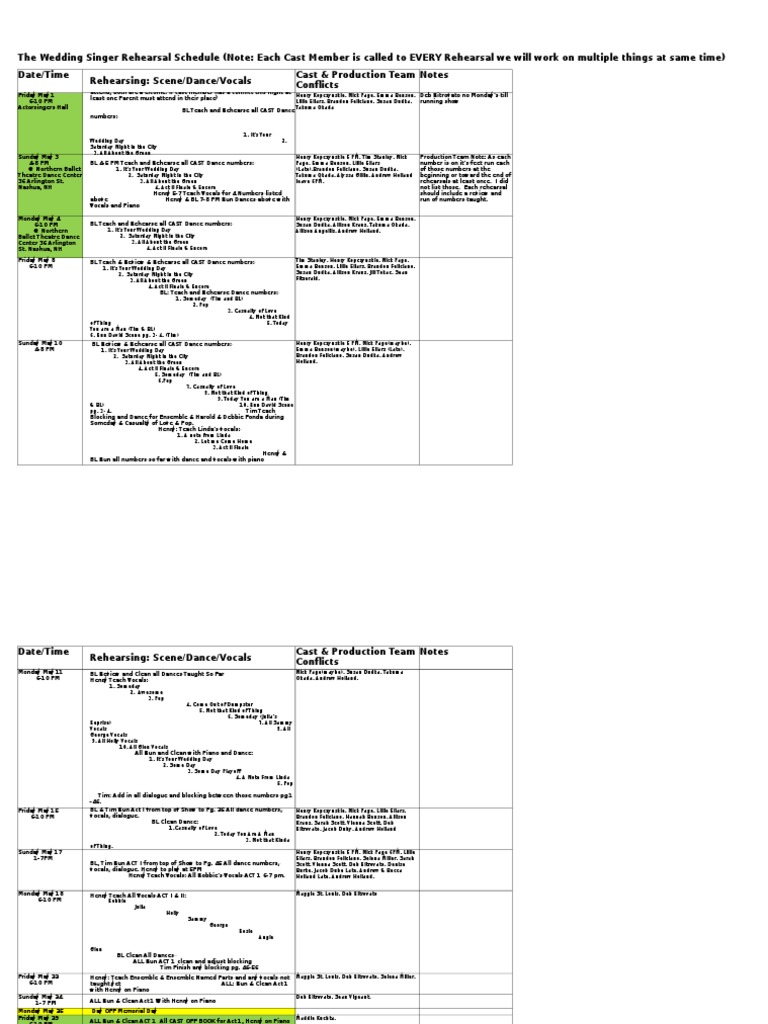The Wedding Singer Rehearsal Schedule: A Comprehensive Calendar for ...