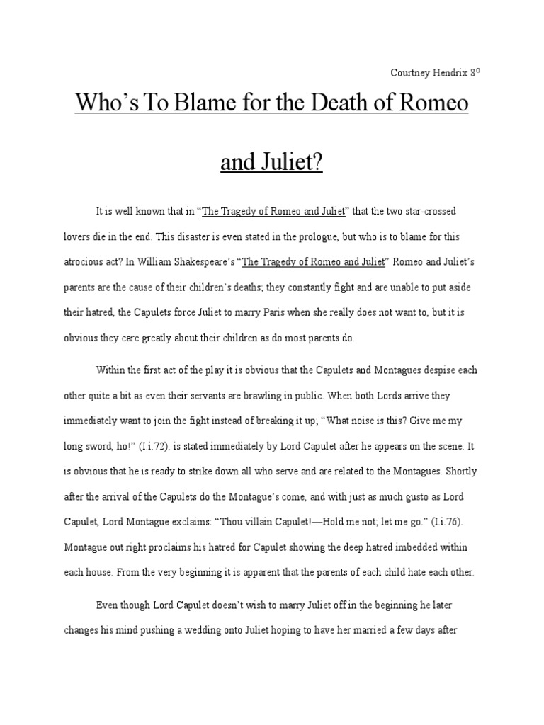 Blame for Romeo and Juliet's Death | PDF | Characters In Romeo And ...
