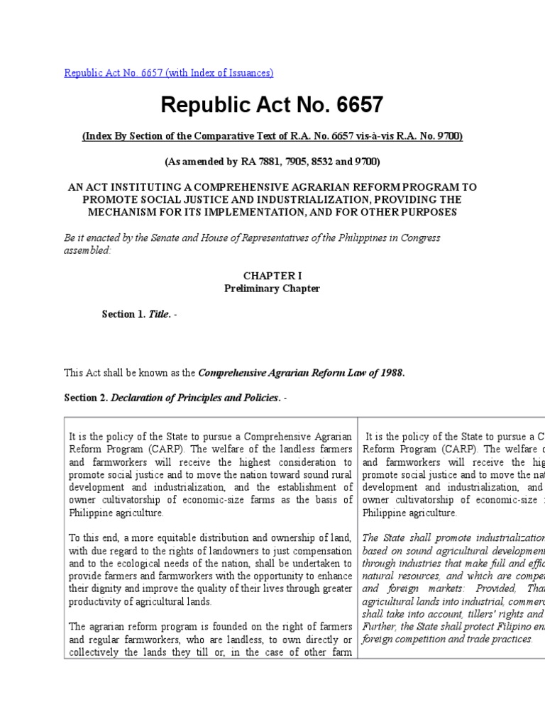 Ra 6657 With Index | PDF | Agriculture | Business