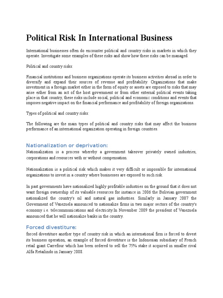 Political Risk | PDF | Nationalization | International Business