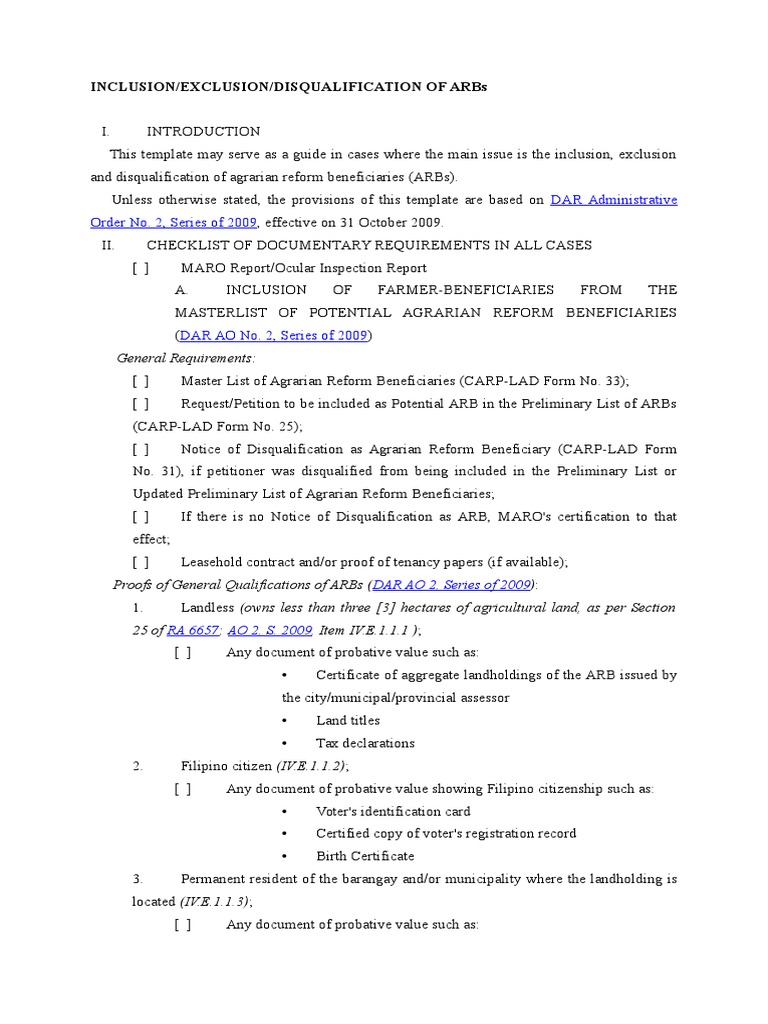 Inclusionxclusiondisqualification of Arbs | PDF | Identity Document ...