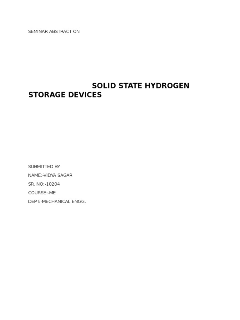 Solid State Hydrogen Storage Seminar | PDF