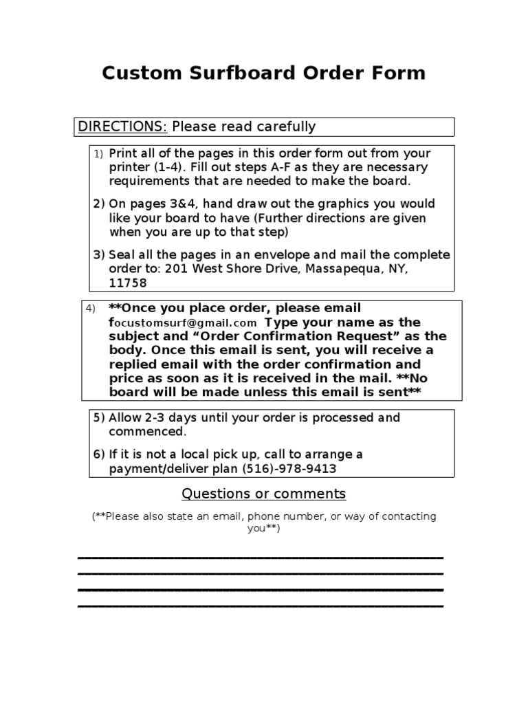 Custom Surfboard Order Form | PDF | Mail