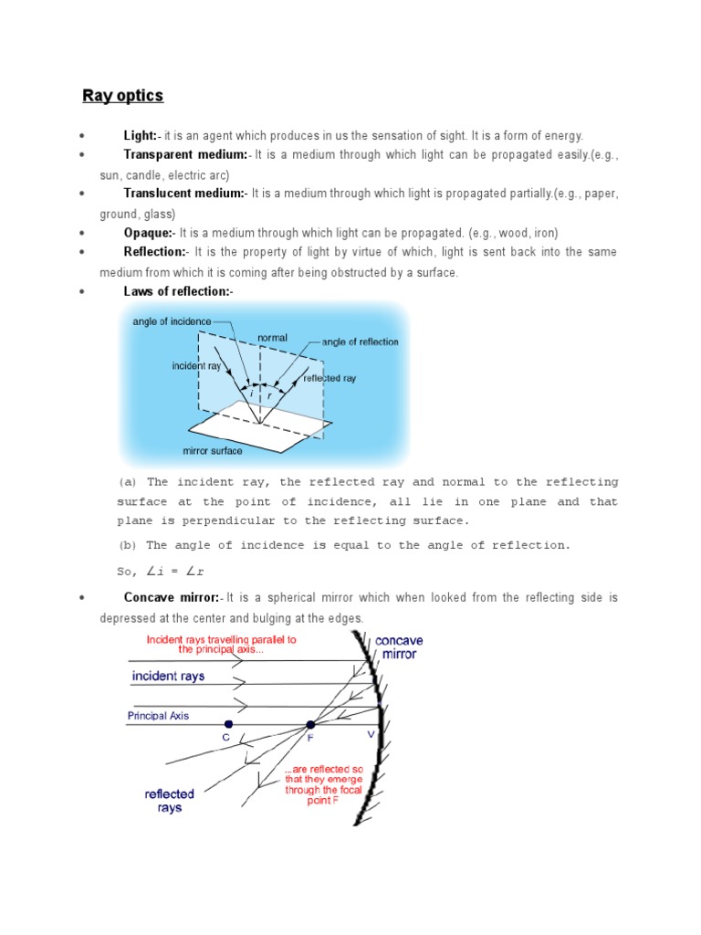 Ray Optics: Light:-Transparent Medium: Translucent Medium: - Opaque ...