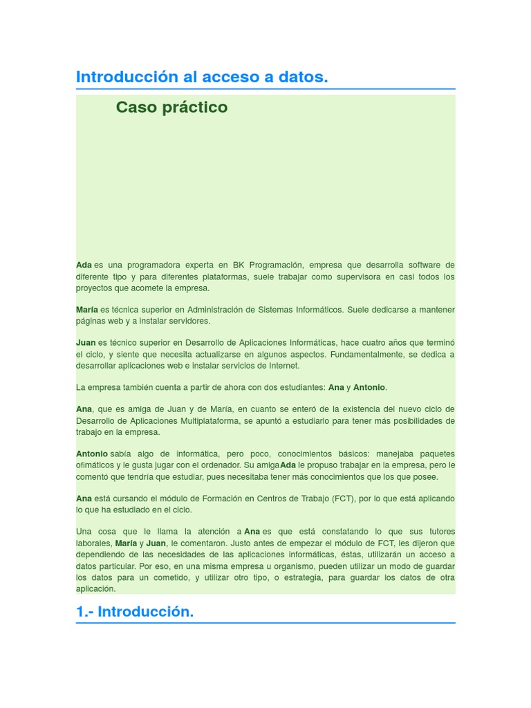 AD01 Introducción Al Acceso A Datos | PDF | Mapeo Relacional de Objetos | Bases de datos