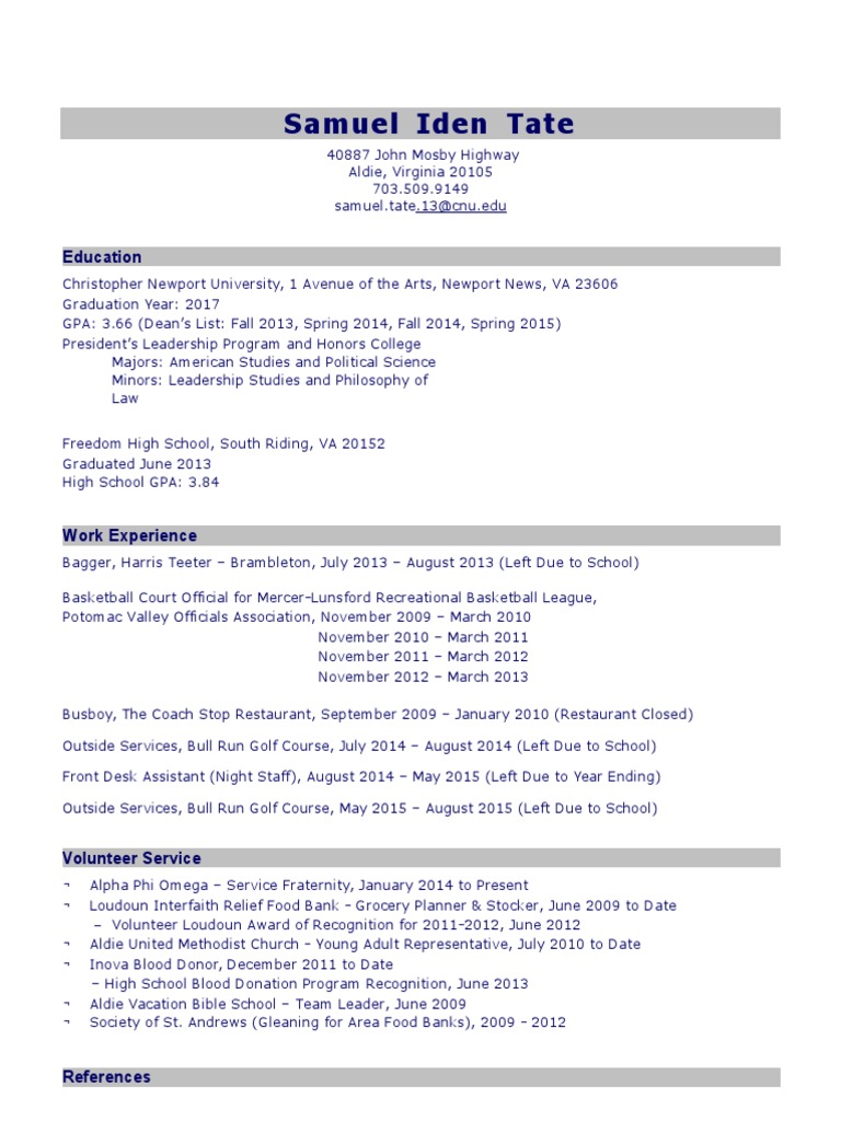 Samuel Tate's Resume and Experience | PDF | Sports & Recreation | Travel
