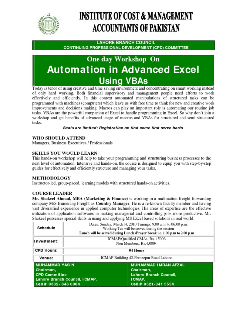 Workshop On Advances Excel Using VBA's | PDF | Visual Basic For ...