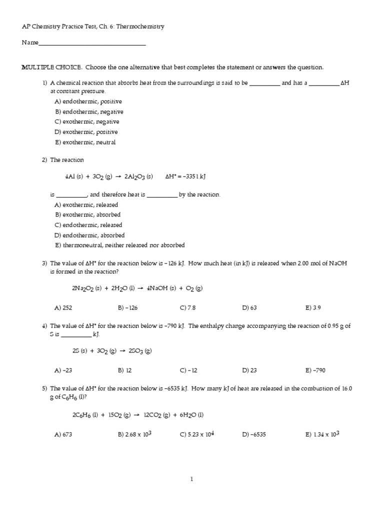 Enthalpy Practice Questions | PDF