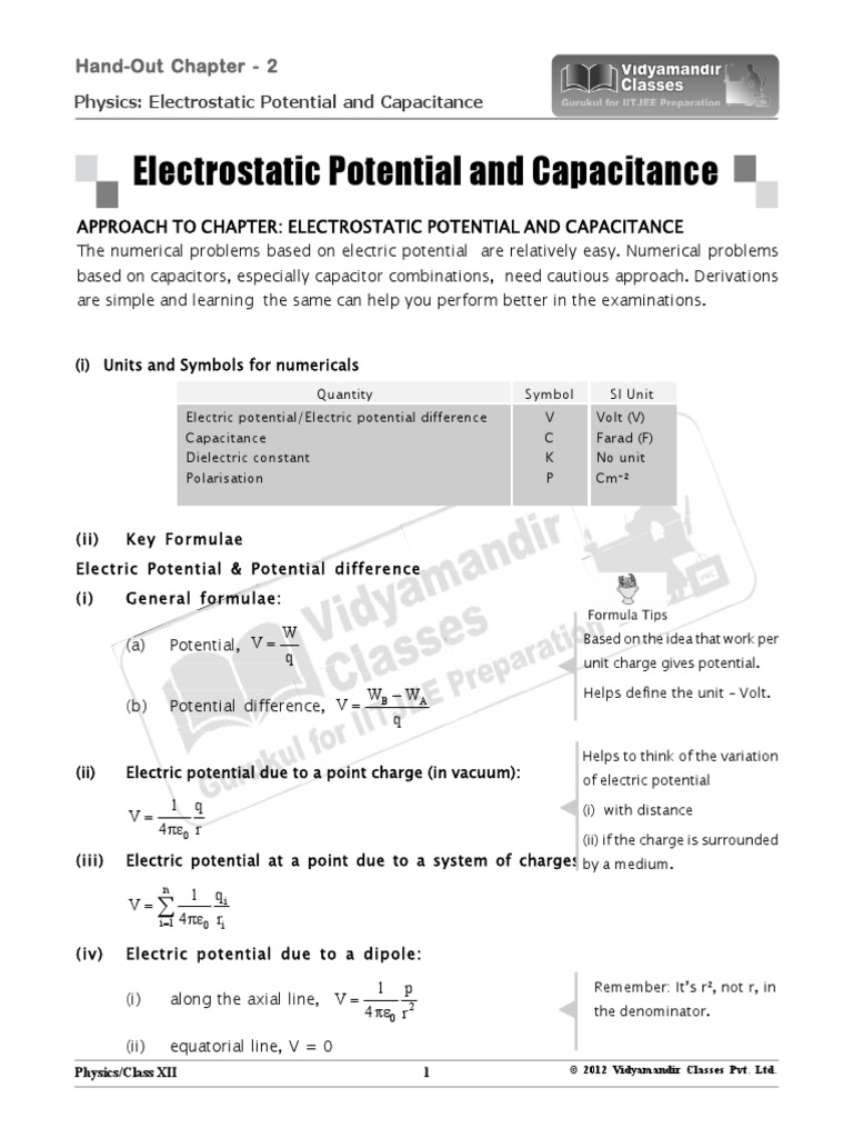 Electrostatic Potential and Capacitance Iit Jee | PDF | Dielectric ...