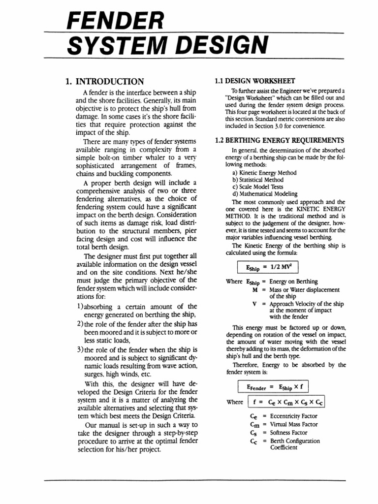 Fender System Design and Energy Analysis | PDF