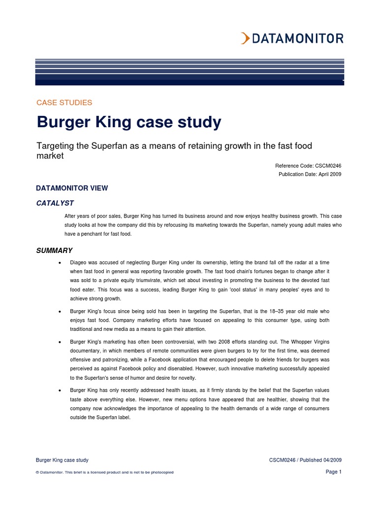 Burger King Case Study | Download Free PDF | Fast Food Restaurants | Mc Donald's