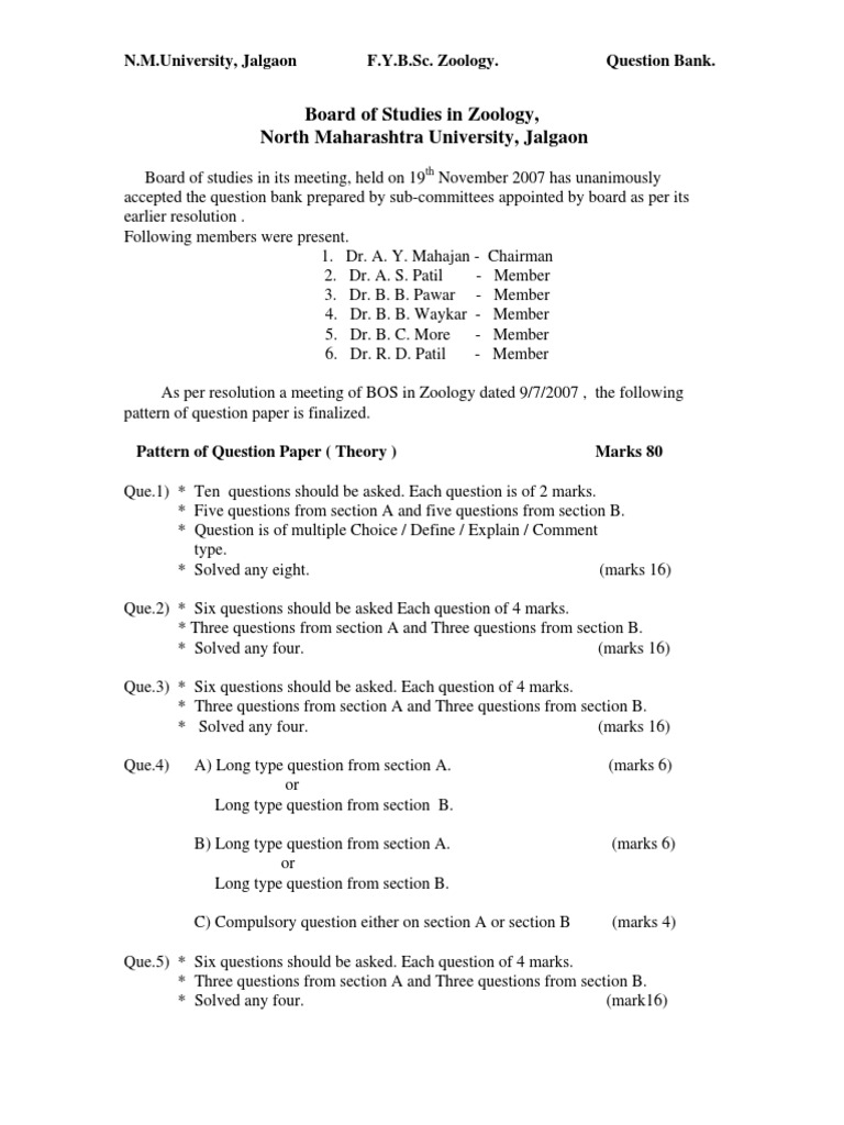 F.Y.B.Sc. Zoology Question Bank 2024 | PDF | Protozoa | Biological Pest ...