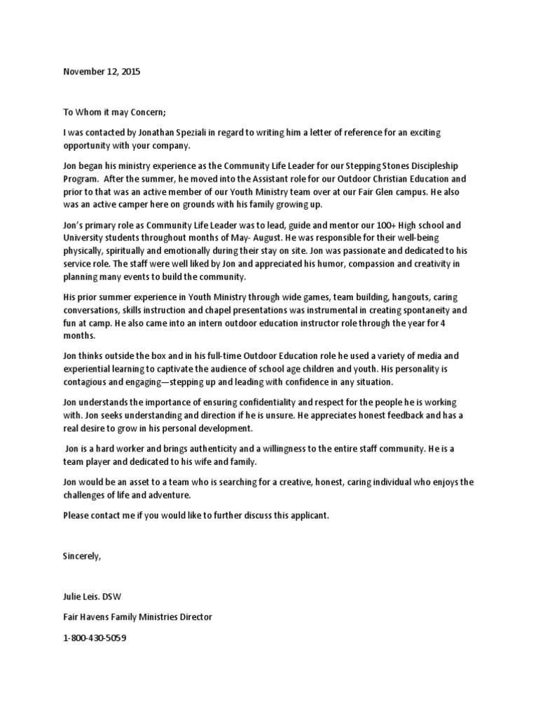 Reference Letter - Julie Leis | PDF | Social Science