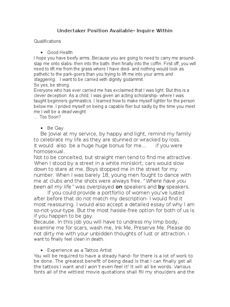 Unique Undertaker Job Requirements | PDF