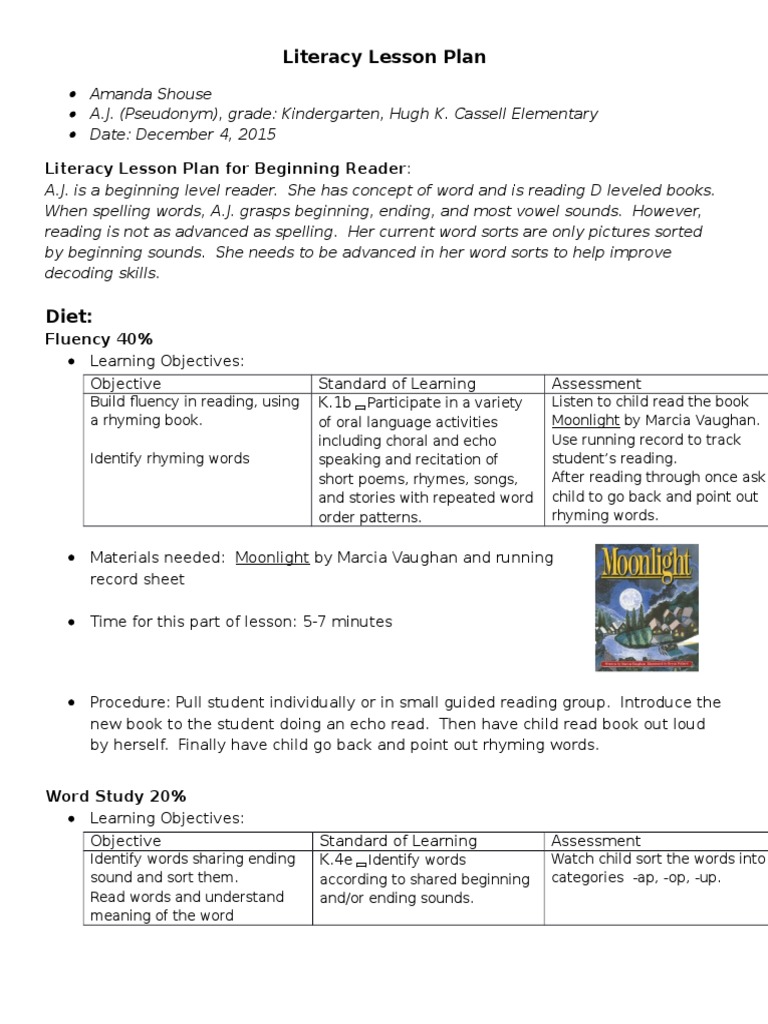 Lesson Plan For Beginner Literacy Lesson | PDF | Reading (Process ...