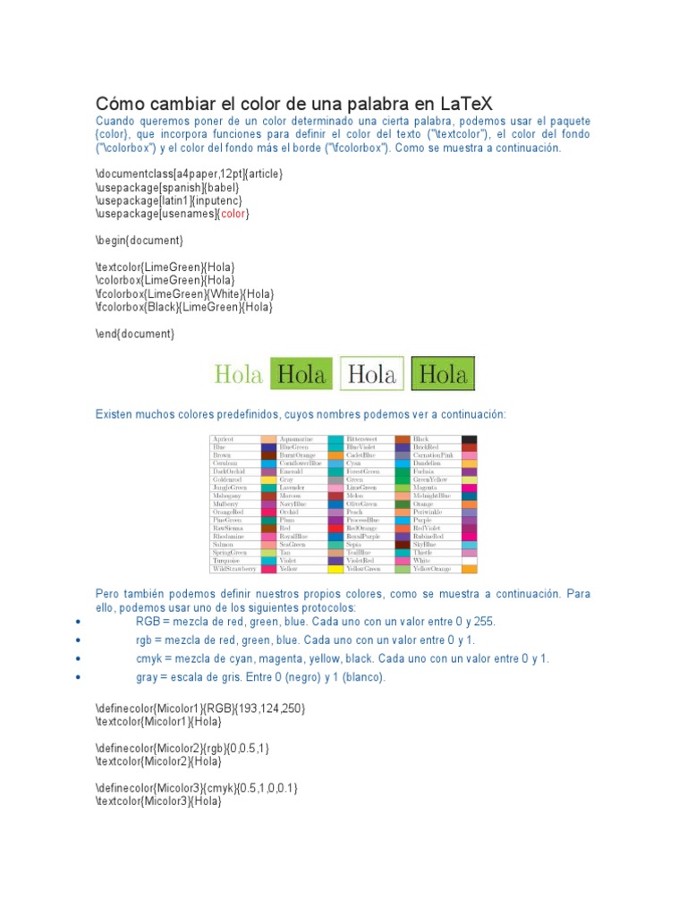 Cómo Cambiar El Color de Una Palabra en LaTeX | PDF | Modelo de color ...