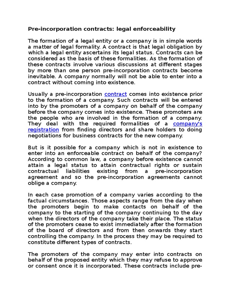 Understanding Pre-Incorporation Contracts | PDF | Legal Personality ...