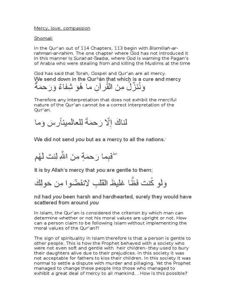 Mercy, Compassion in Islam | PDF | Quran | Islam