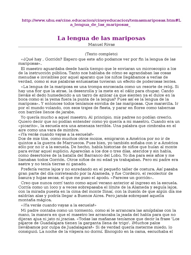 La Lengua de Las Mariposas-Manuel Rivas | PDF | Naturaleza