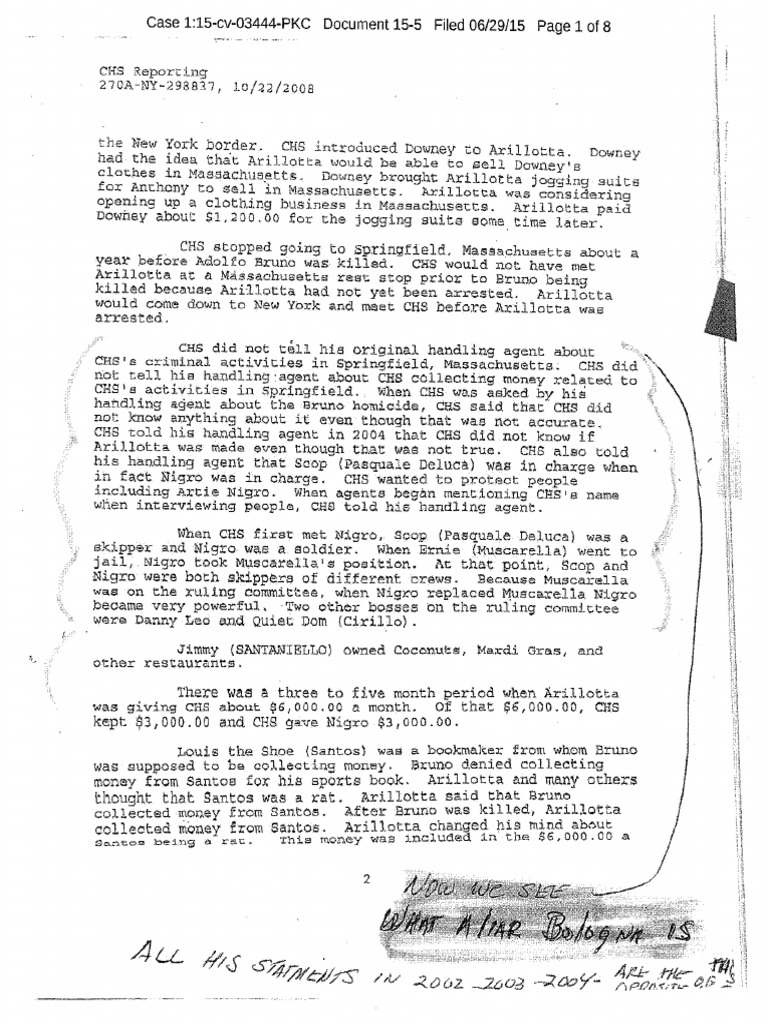 Segment of FBI Report On Informant John Bologna's Statements and ...
