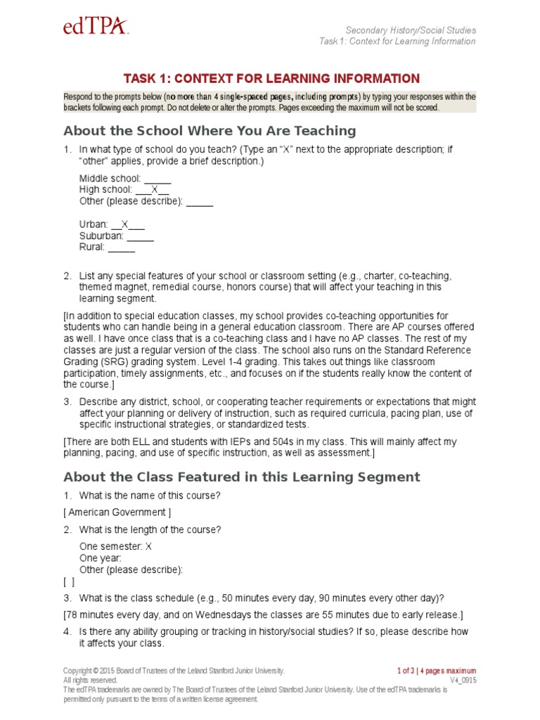EdTPA Context For Learning SK | PDF | Individualized Education Program ...